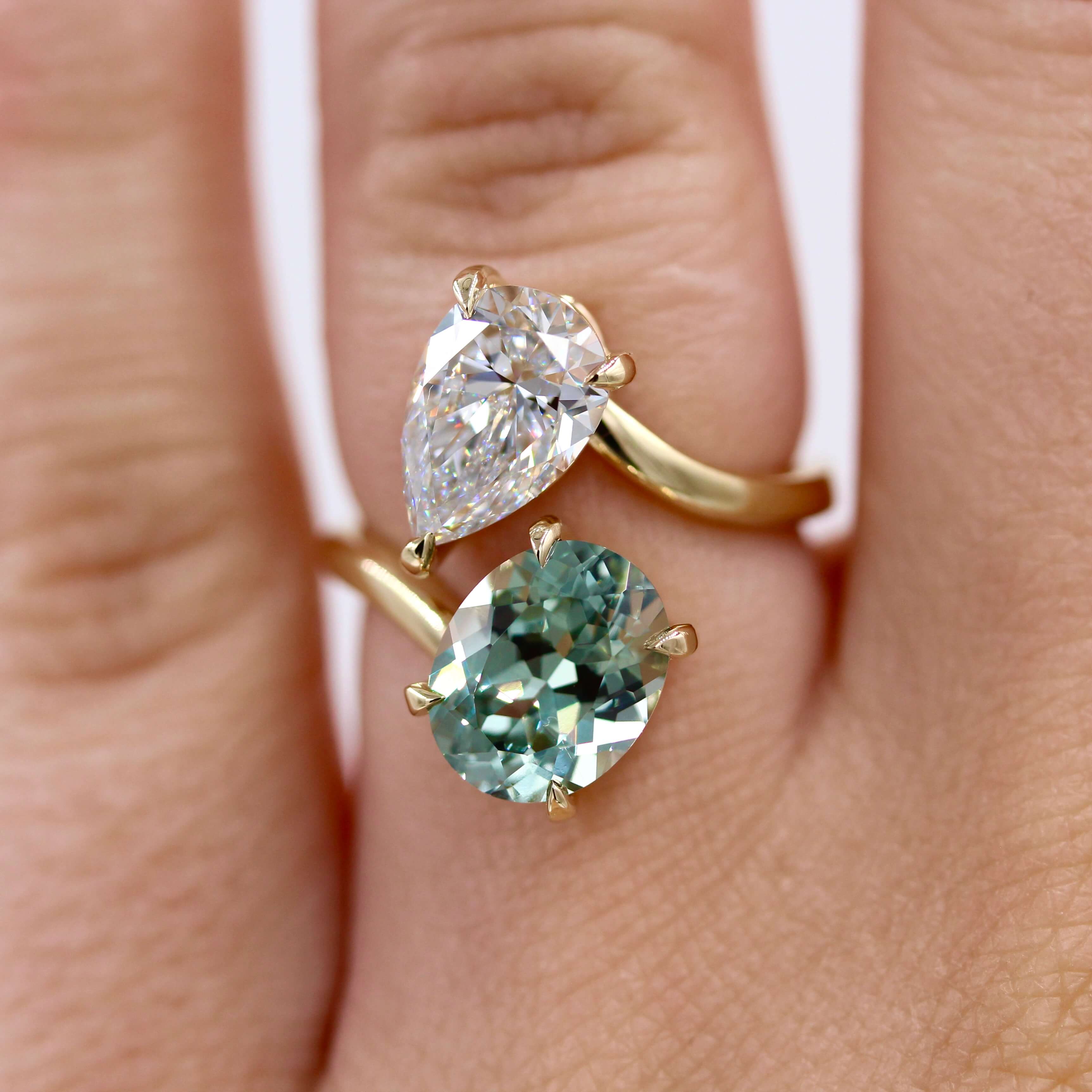 Toi et Moi Diamond and Sage Green Sapphire Bypass Ring