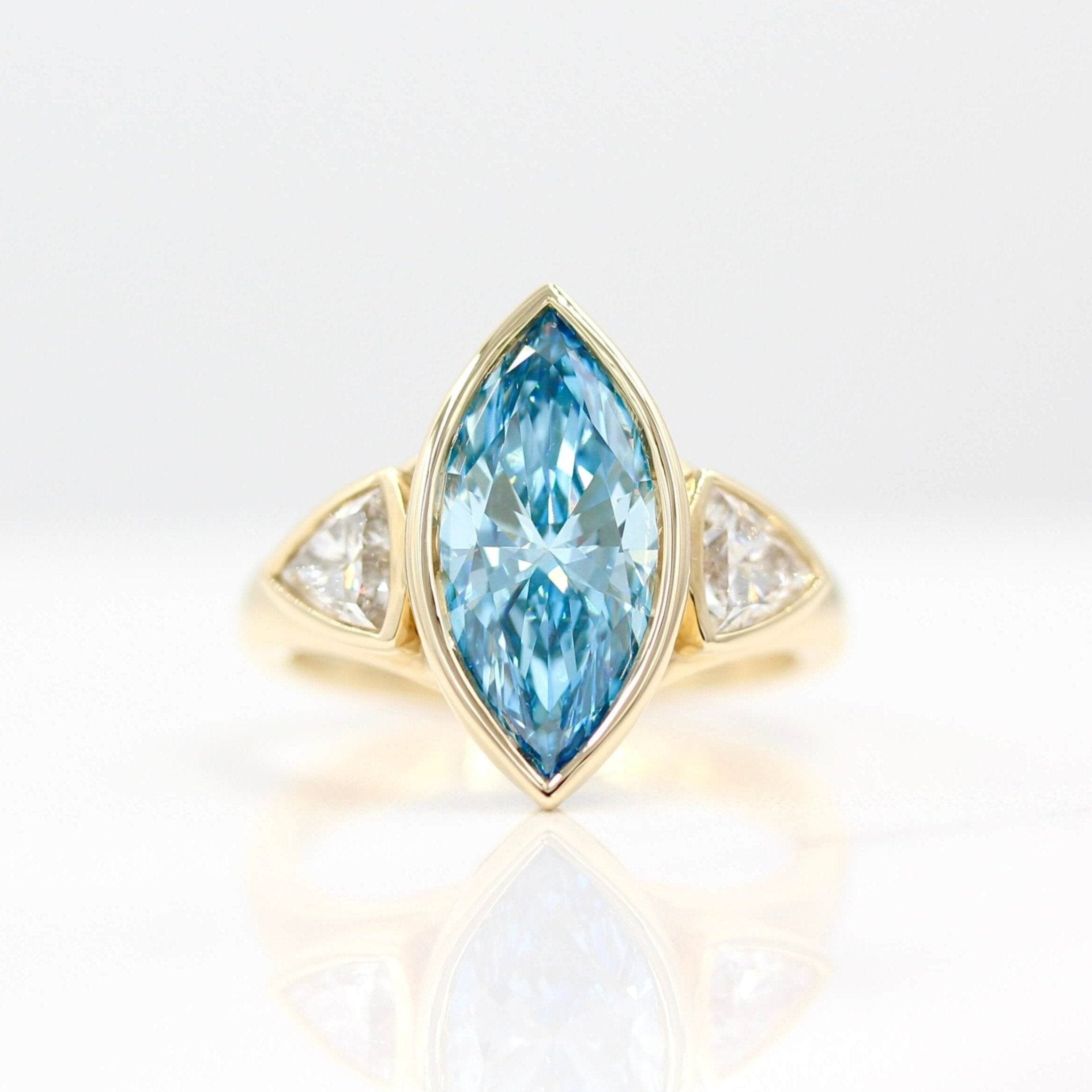The Morgan Ring (Marquise) in Yellow Gold with 3.55ct Blue Lab-Grown D ...